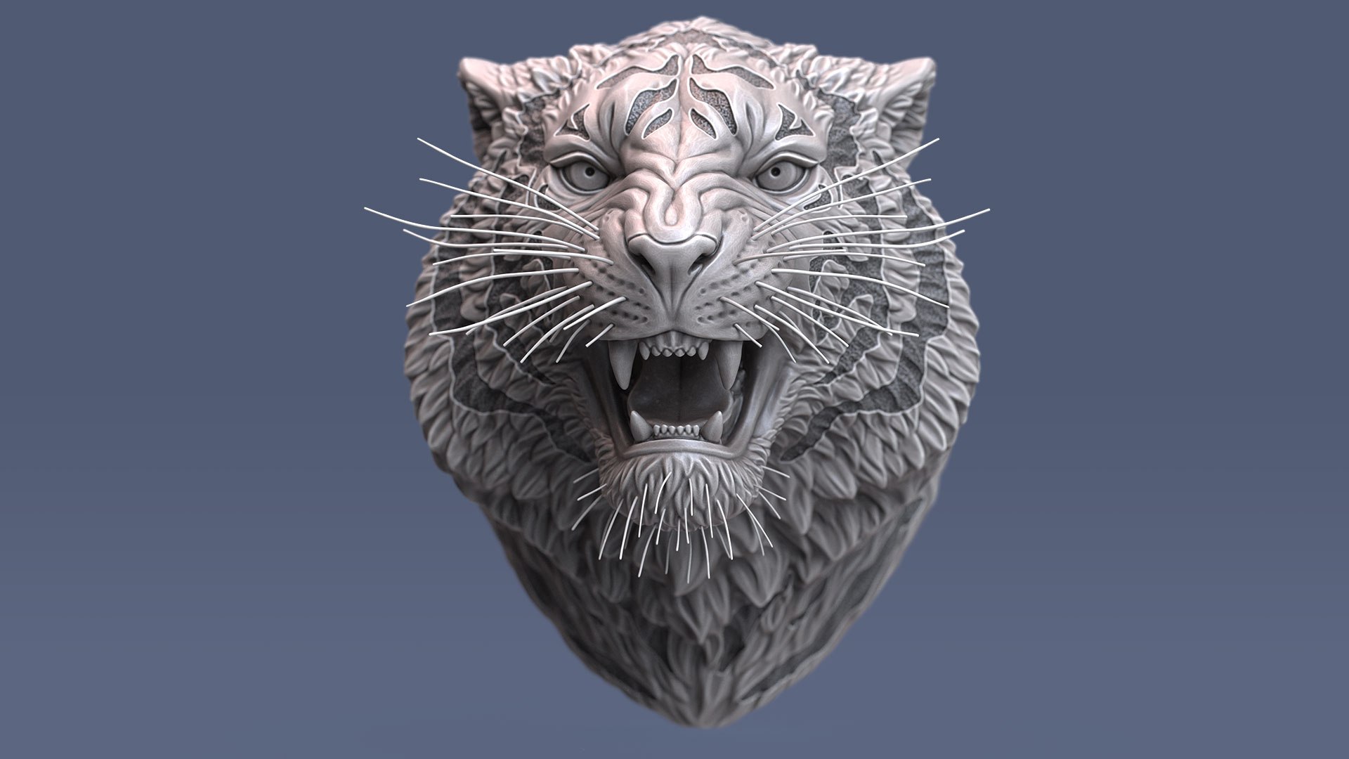 3D Angry Tiger Head Animal Sculpture Stripes - TurboSquid 2221189
