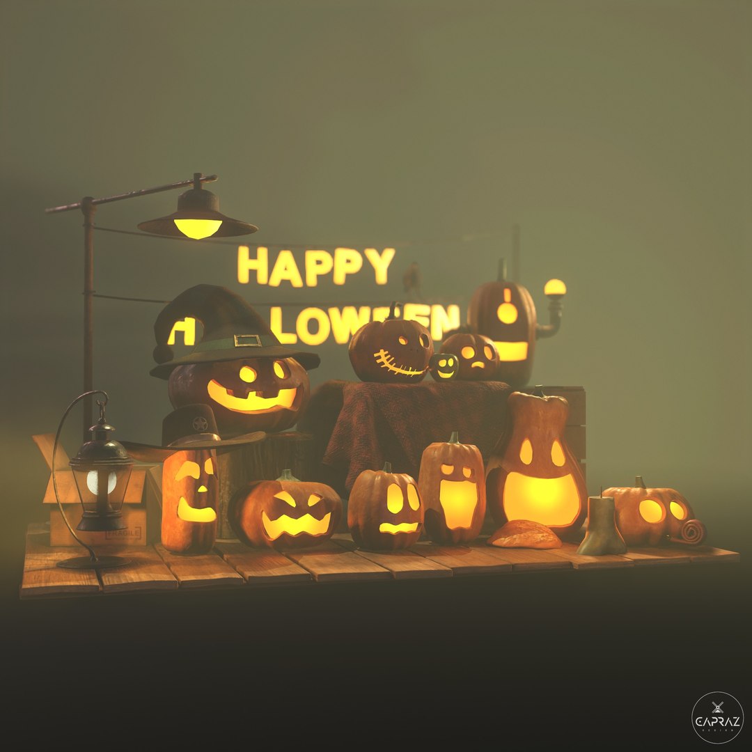 3D Happy Halloween Pumpkins Scene - TurboSquid 1640413
