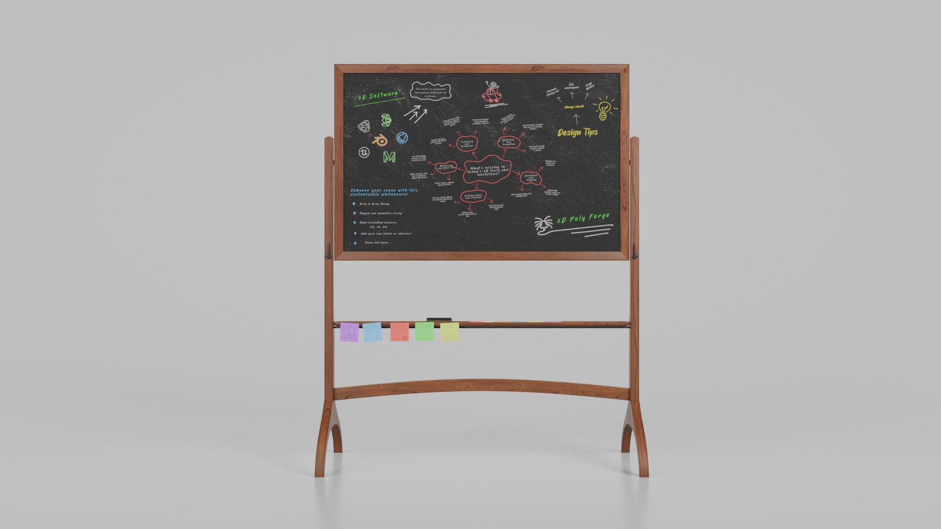 3D Customizable Double-Sided Wooden Blackboard Rectangular Writing ...
