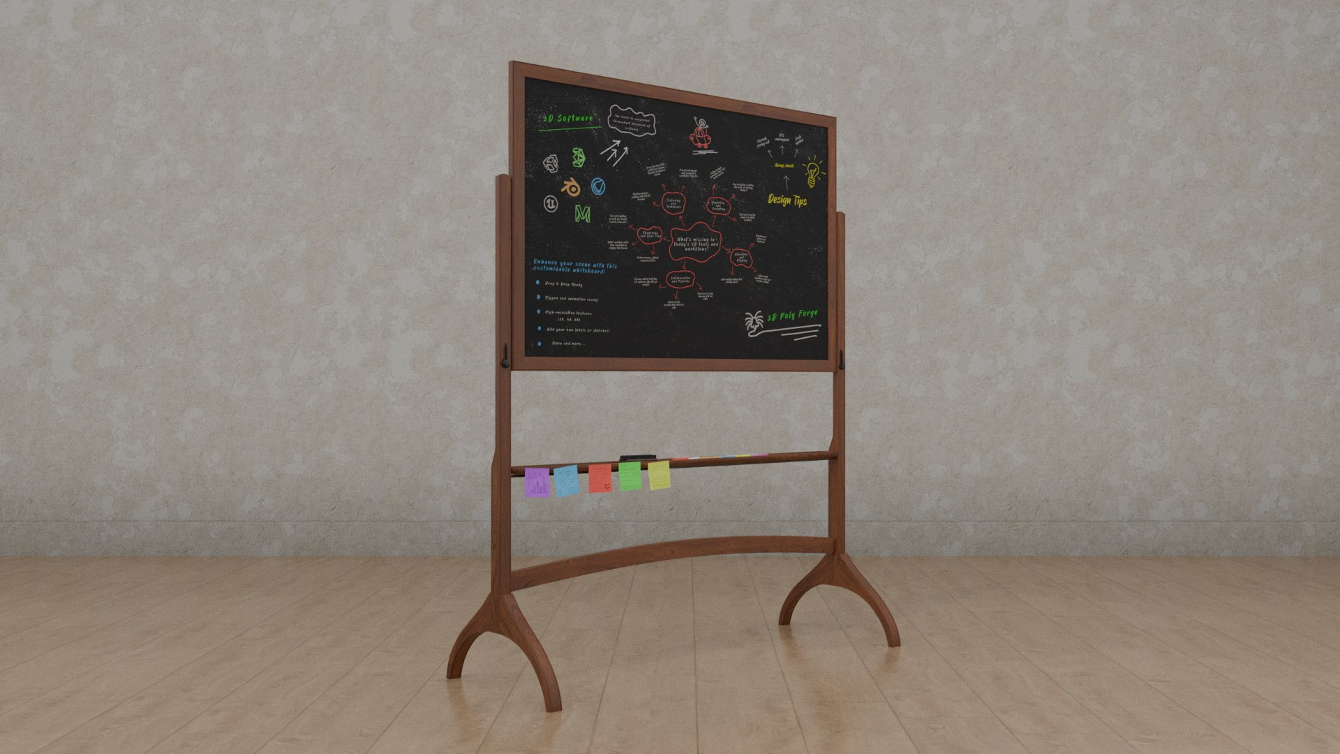 3D Customizable Double-Sided Wooden Blackboard Rectangular Writing ...