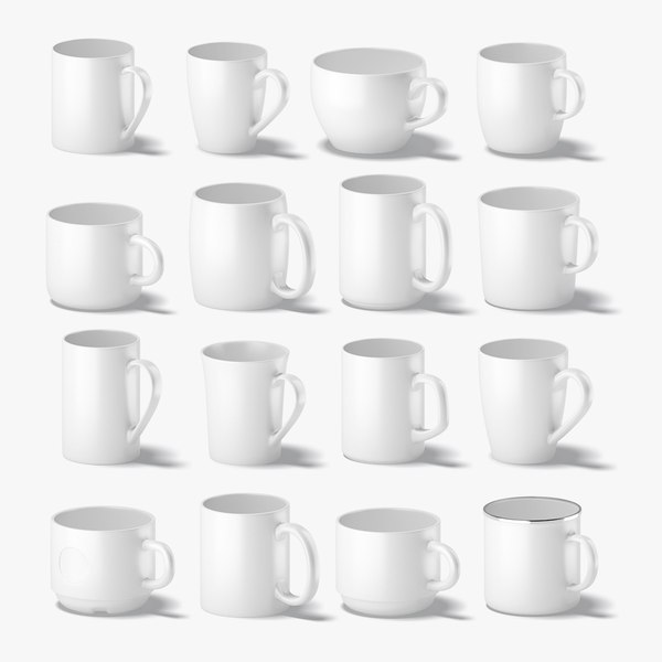 18 Ceramic Mugs Shapes - white cups different forms and sizes3D模型 ...