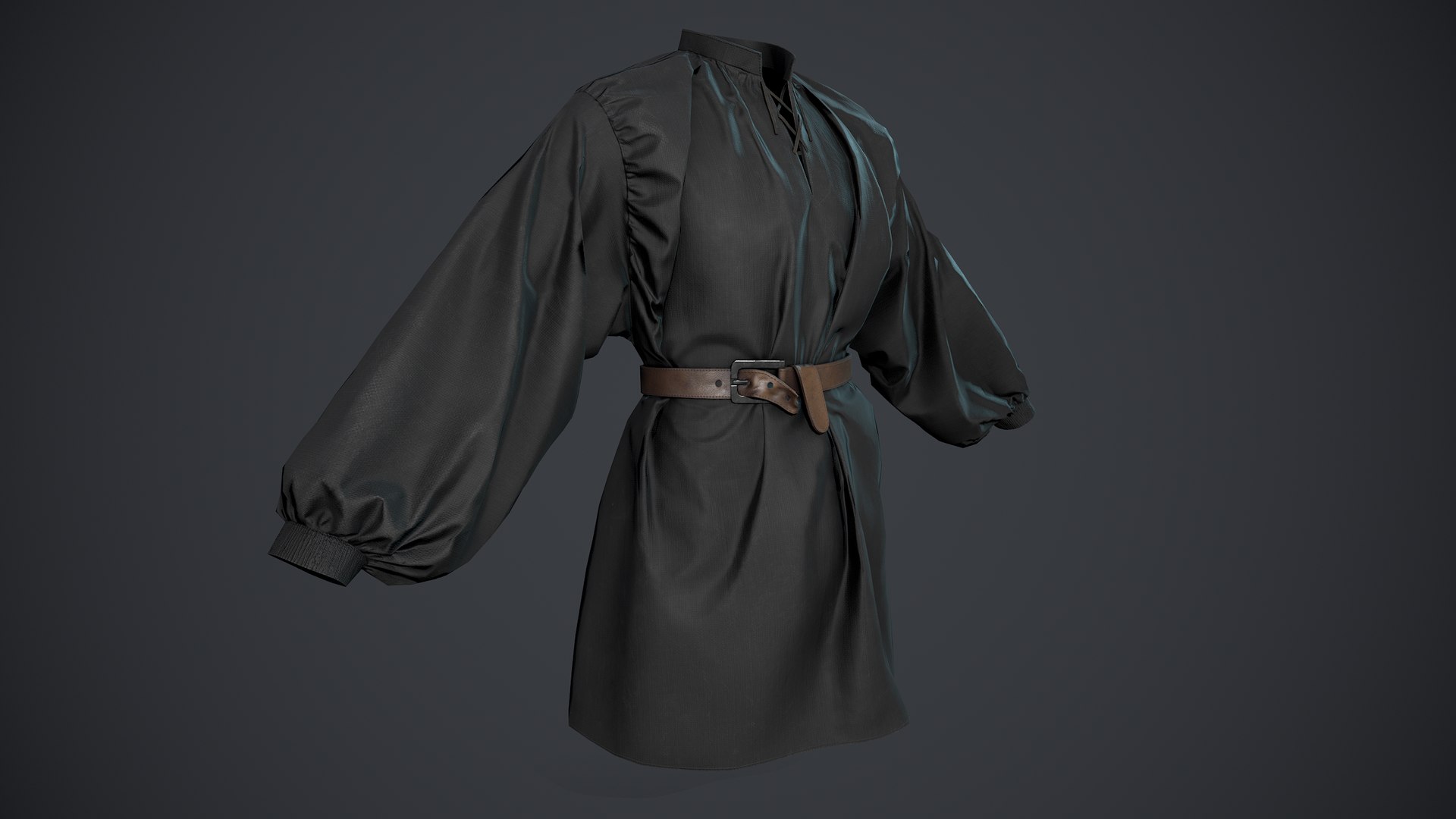 Black Medieval Shirt With Brown Belt 3D model - TurboSquid 2169727