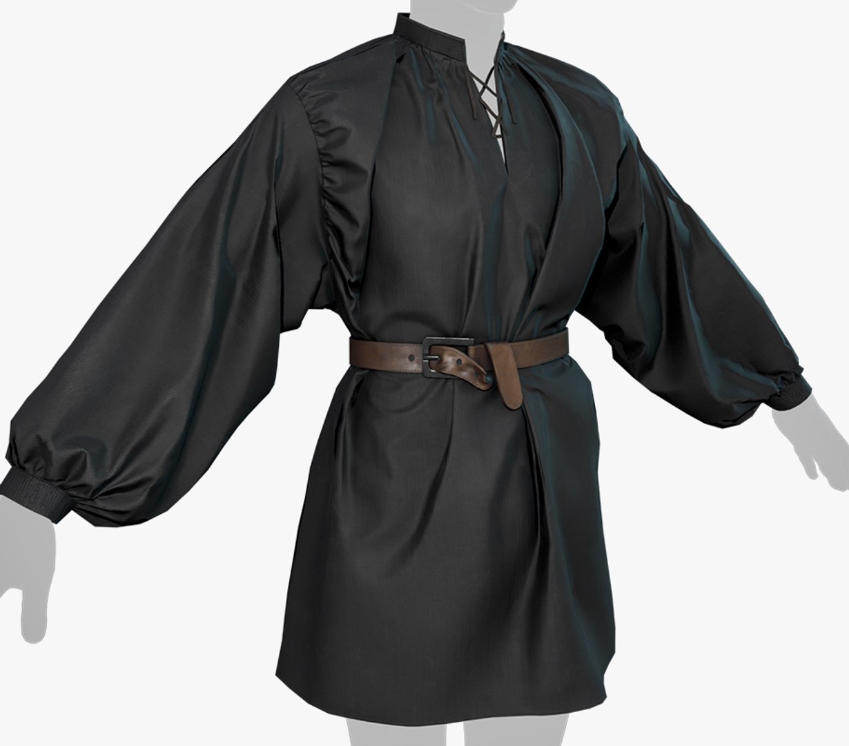 Black Medieval Shirt With Brown Belt 3D model - TurboSquid 2169727
