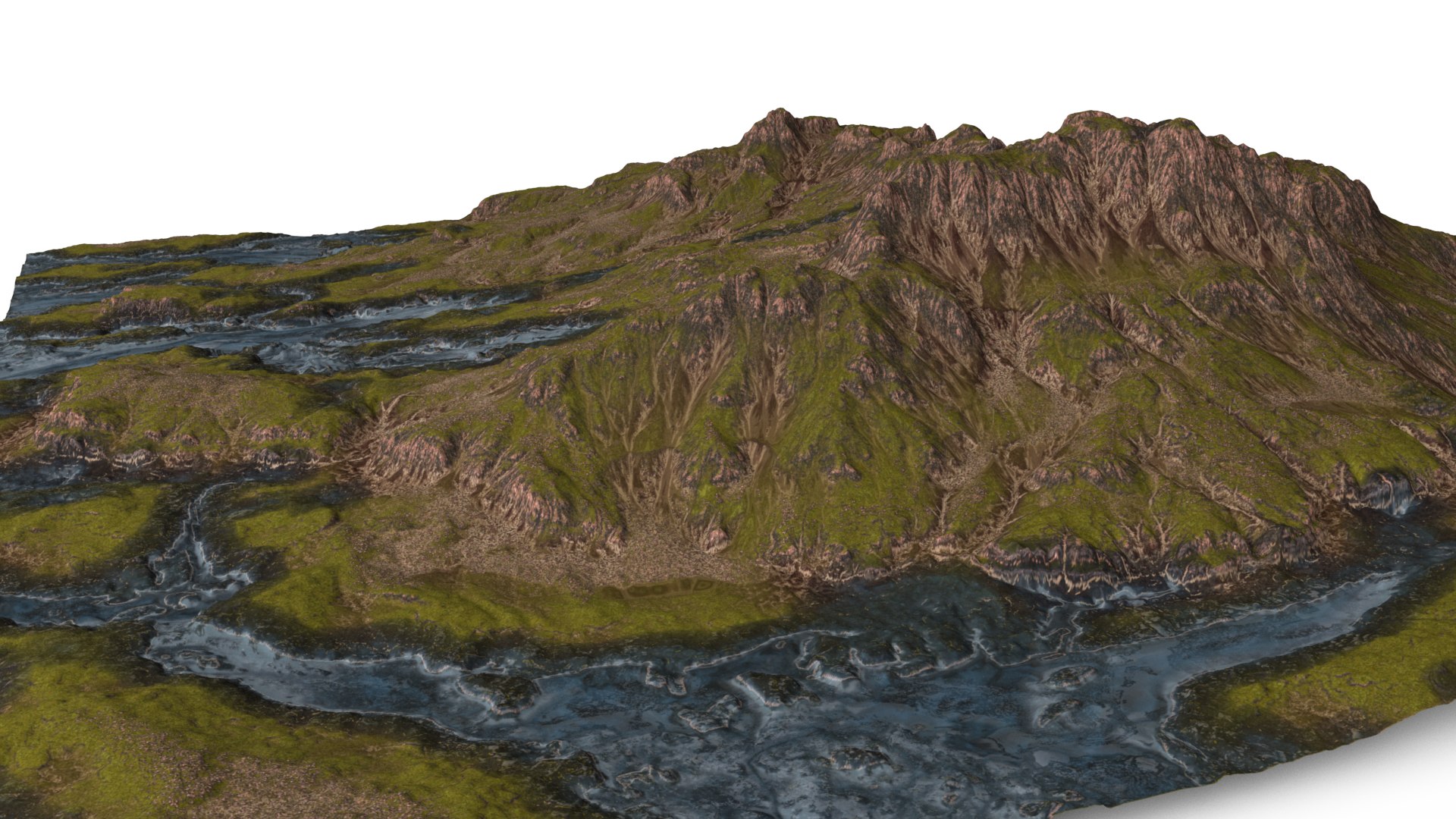 Mountain Terrain With Rivers 3D - TurboSquid 2178316