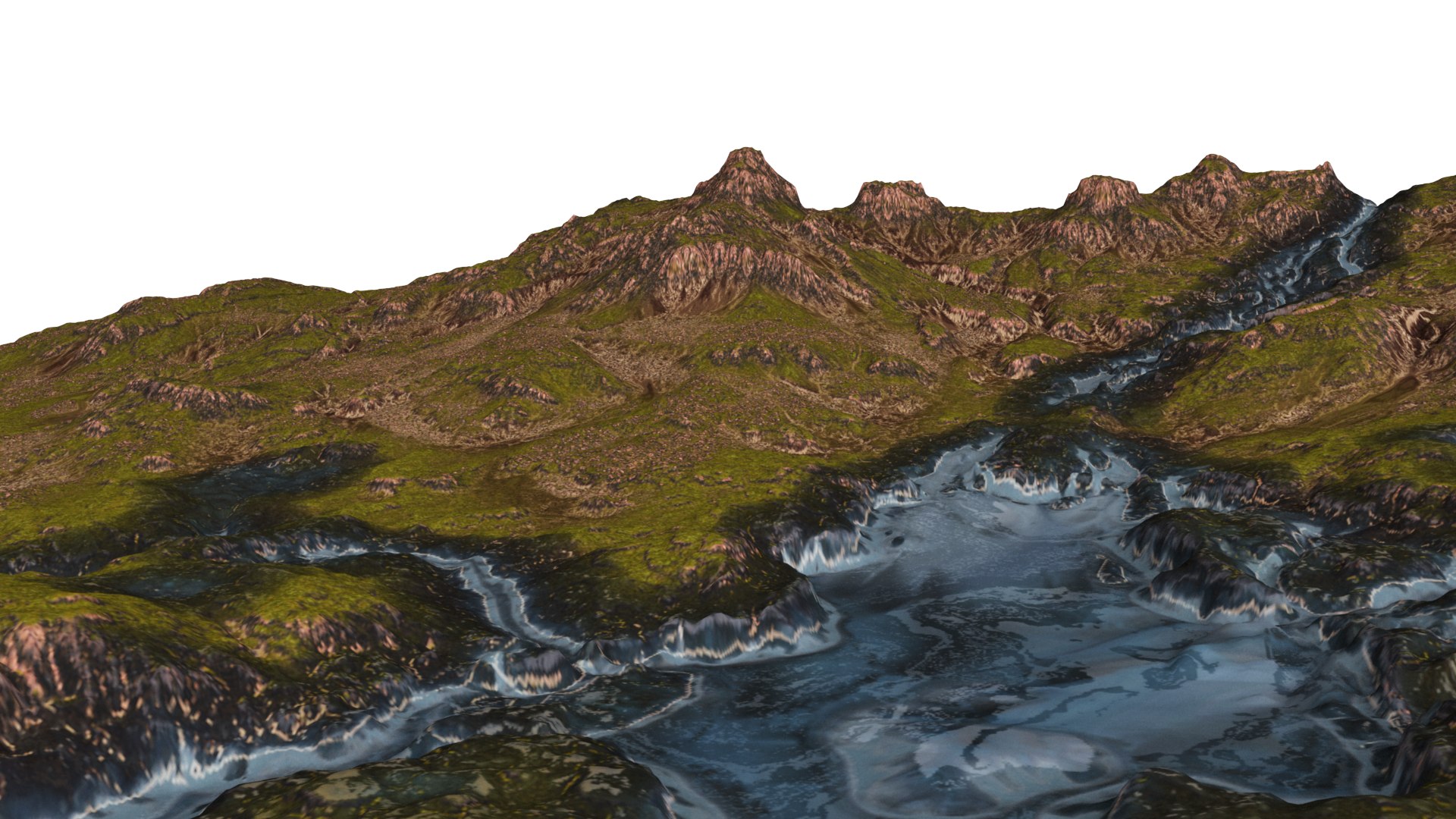 Mountain Terrain With Rivers 3D - TurboSquid 2178316
