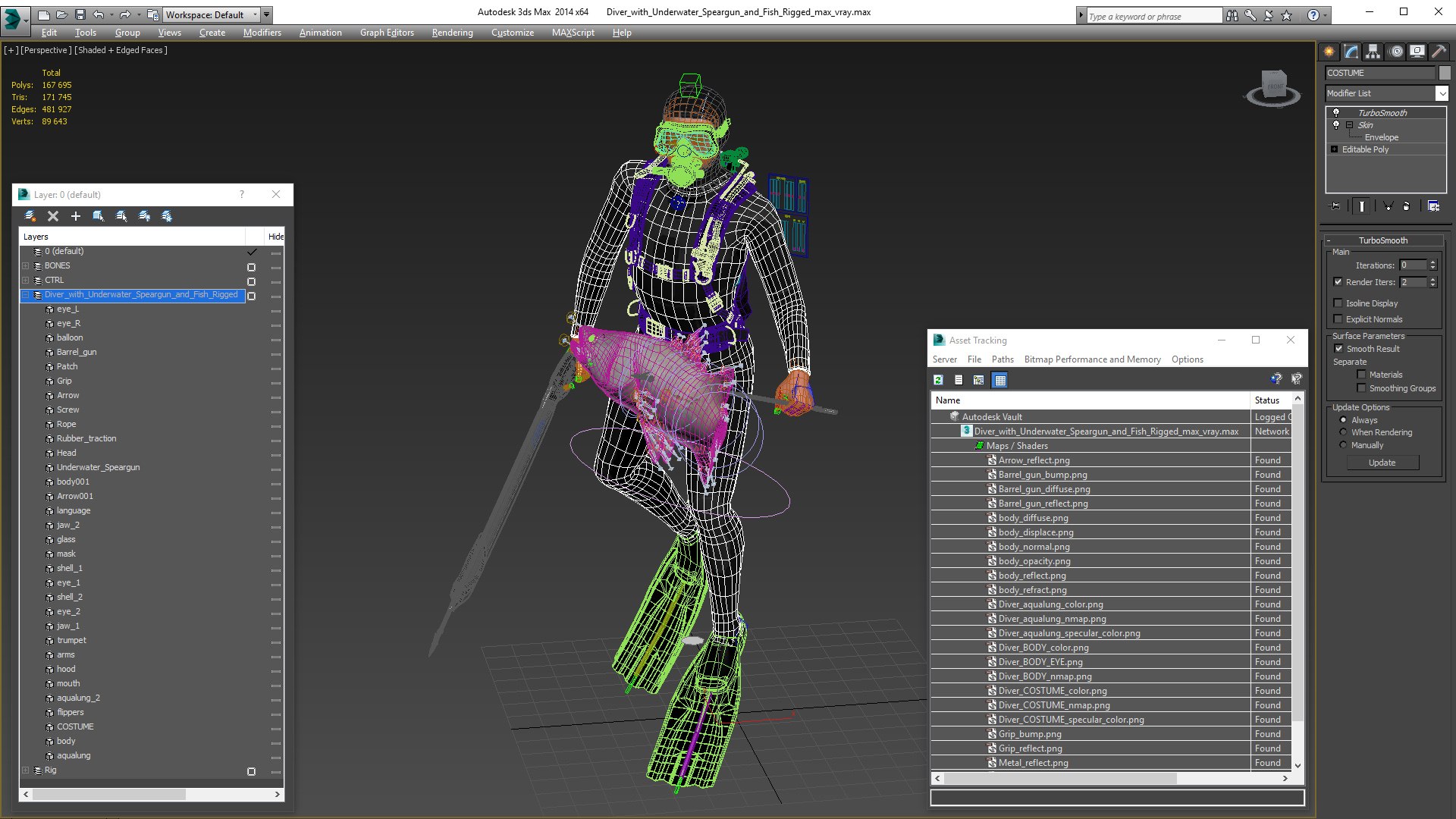 3D Diver With Underwater Speargun And Fish Rigged - TurboSquid 1883235