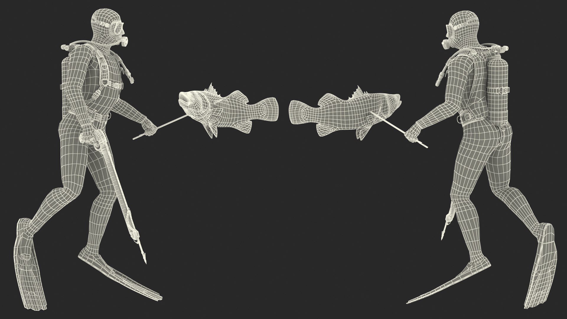 3D Diver With Underwater Speargun And Fish Rigged - TurboSquid 1883235