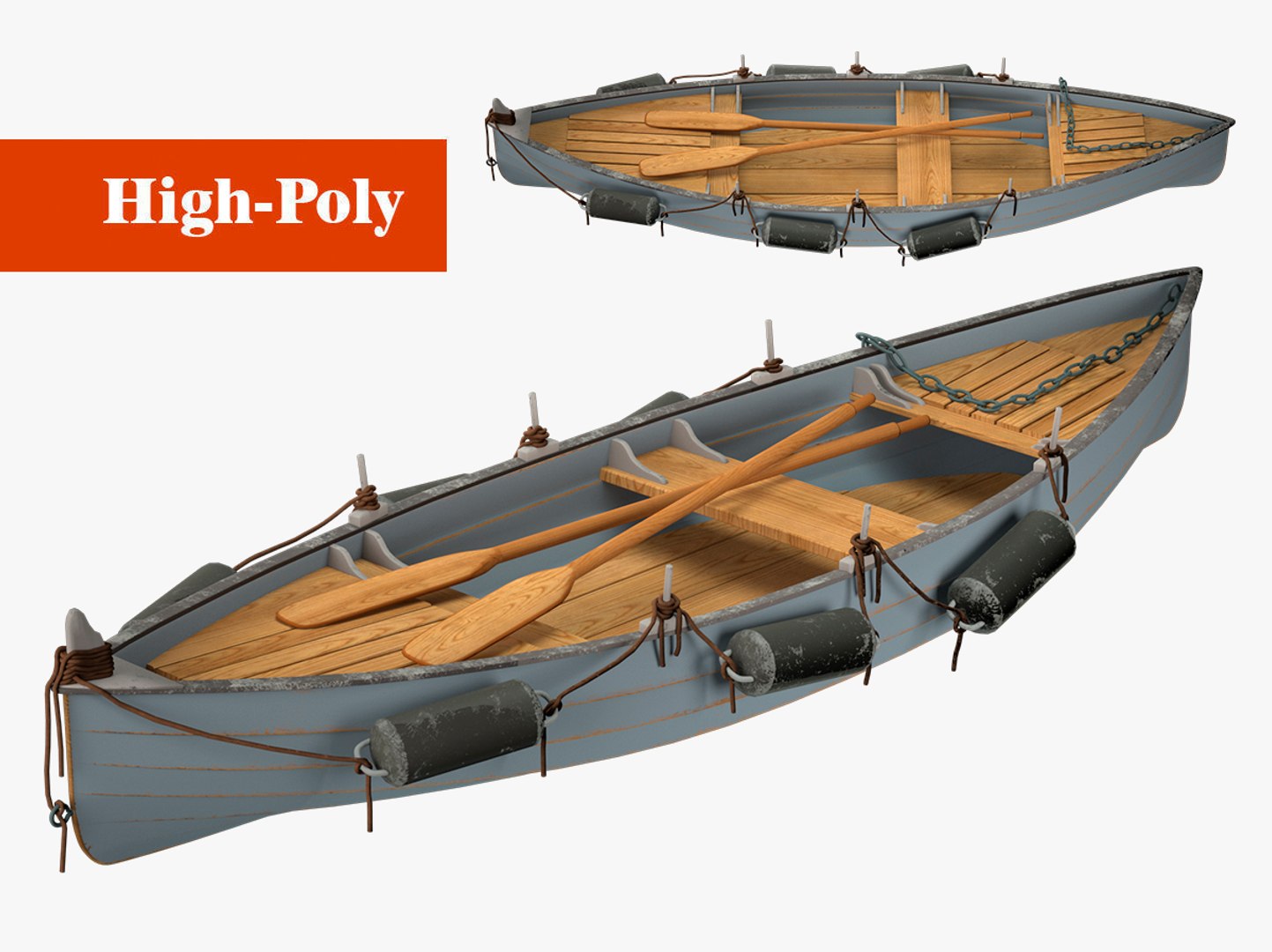 3D Model Boat With Oars High-poly - TurboSquid 2345161