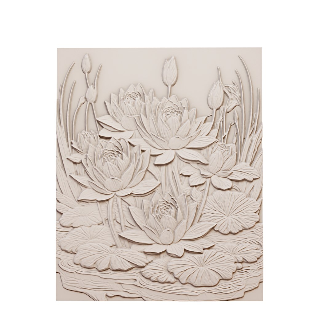 3D Modern Lotus Panel Wall Decor Set Wall Relief Mural CNC 144 Model ...