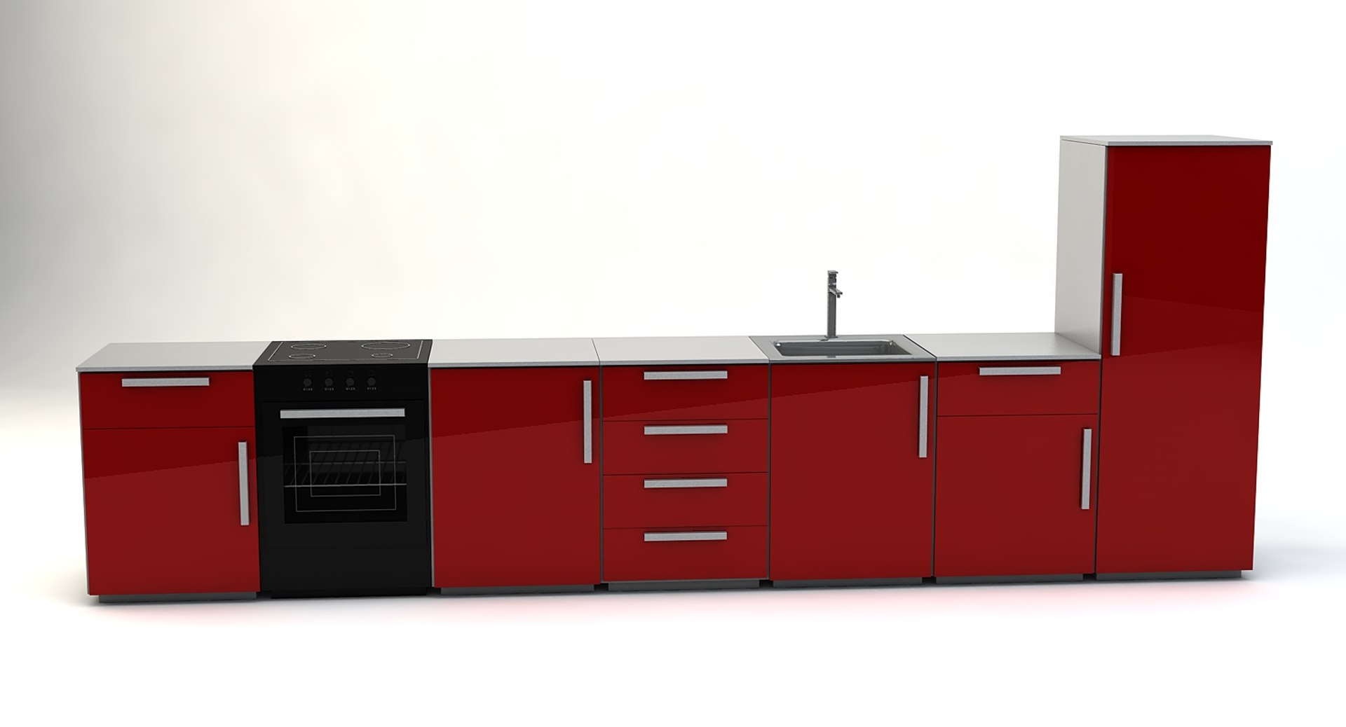 3D model modern kitchen red - TurboSquid 1156881