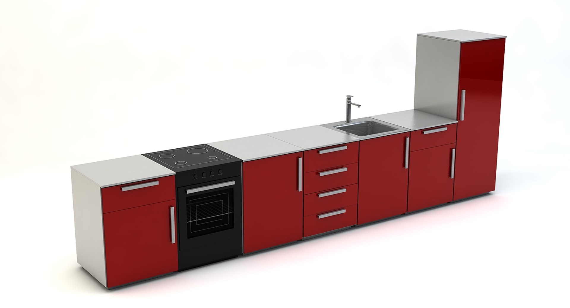 3D model modern kitchen red - TurboSquid 1156881