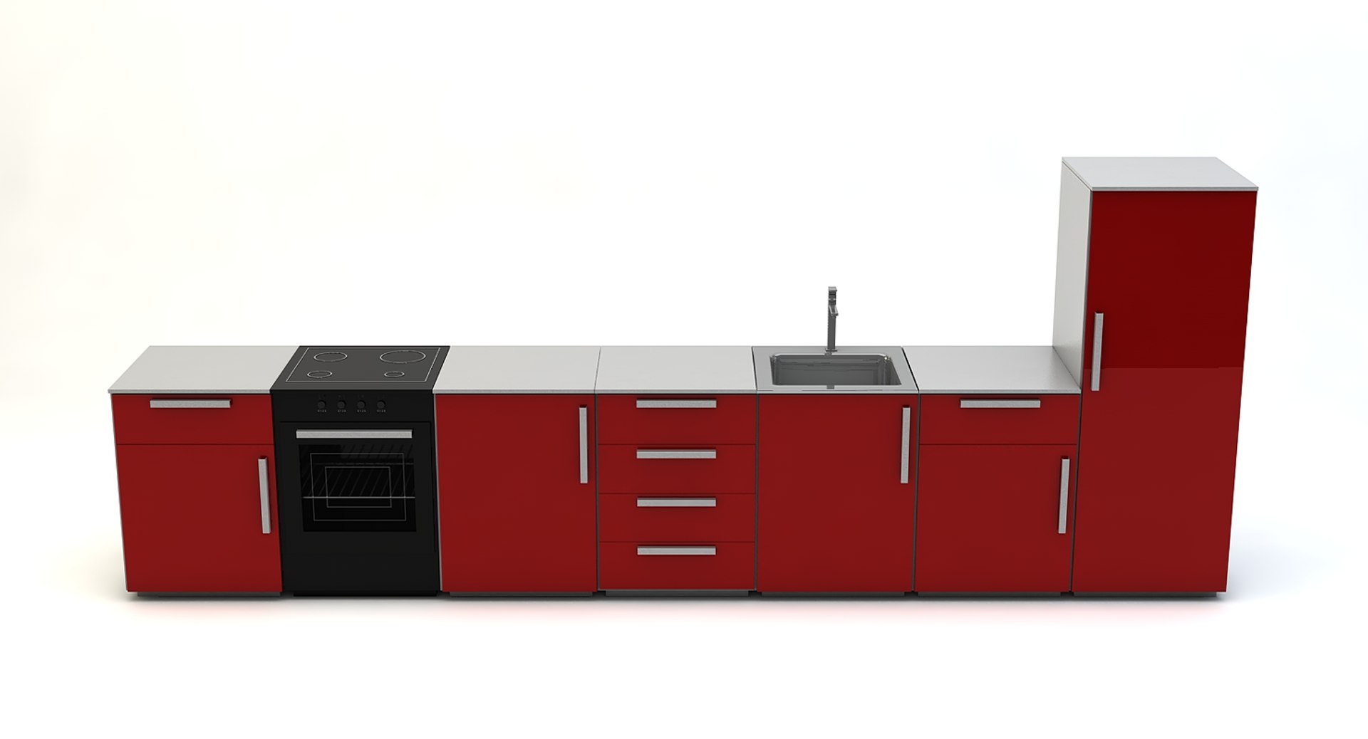 3D model modern kitchen red - TurboSquid 1156881
