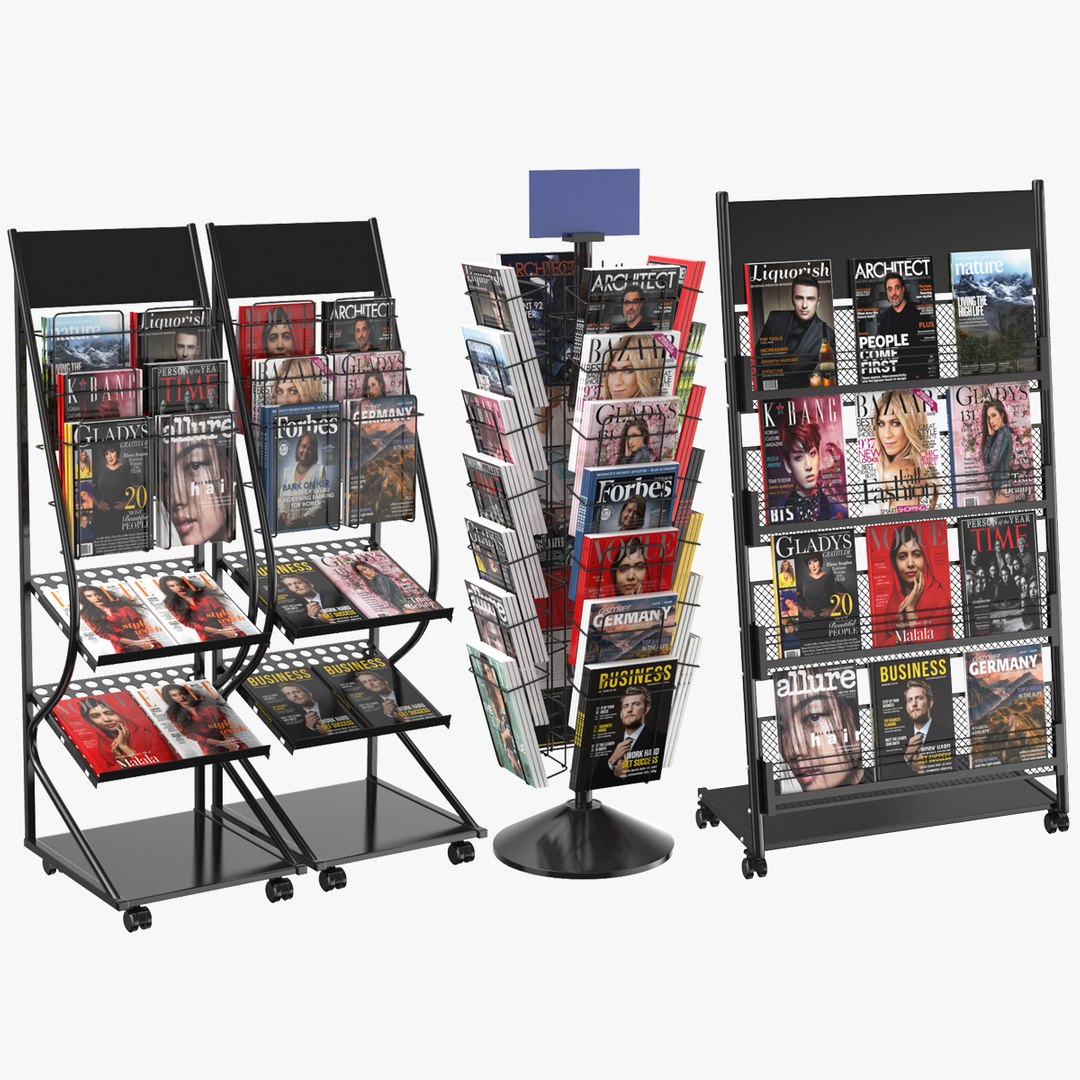 Three Detailed Magazine Racks With Magazines 3D - TurboSquid 2131525