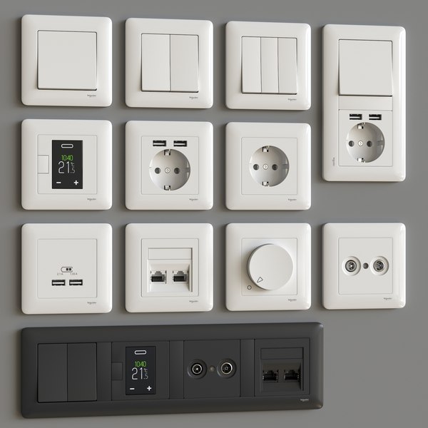 Schneider exxact primo switch e soquetes Modelo 3D - TurboSquid 1666237