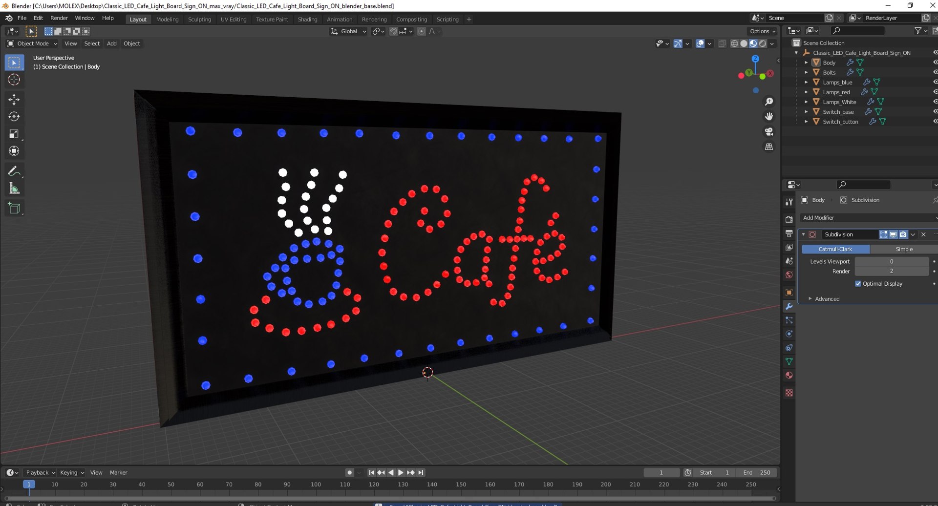 Classic LED Cafe Light Board Sign ON 3D - TurboSquid 2105089