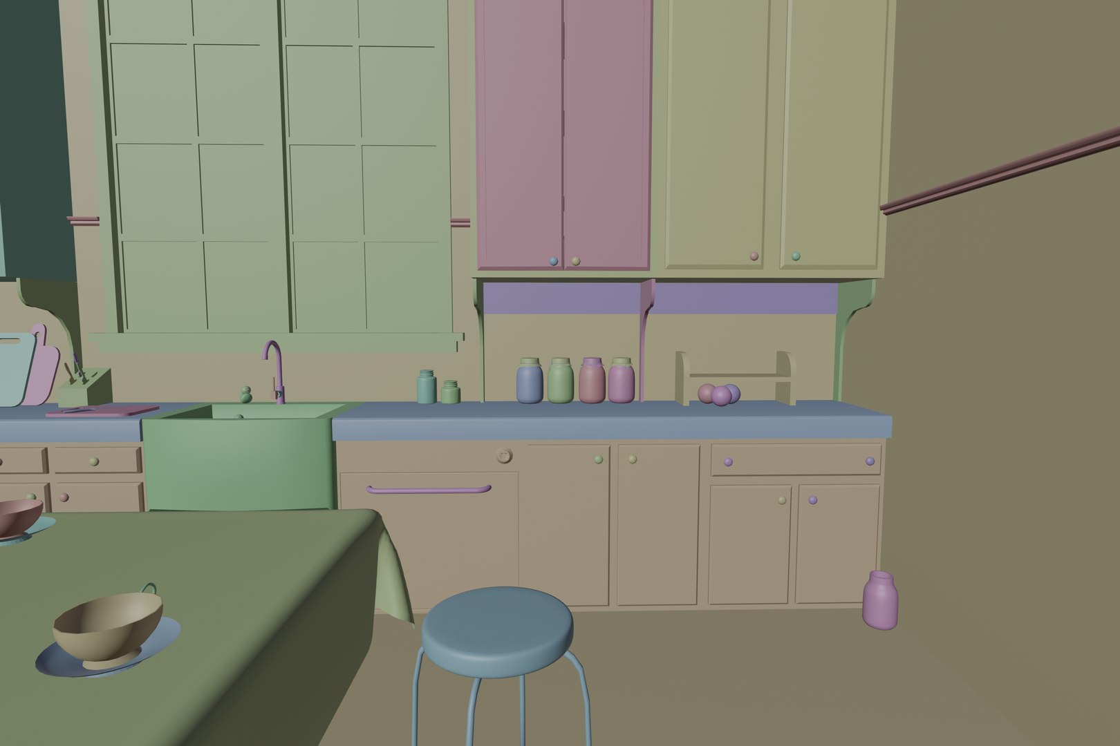 3D Model Cartoon Kitchen Room - TurboSquid 2052336