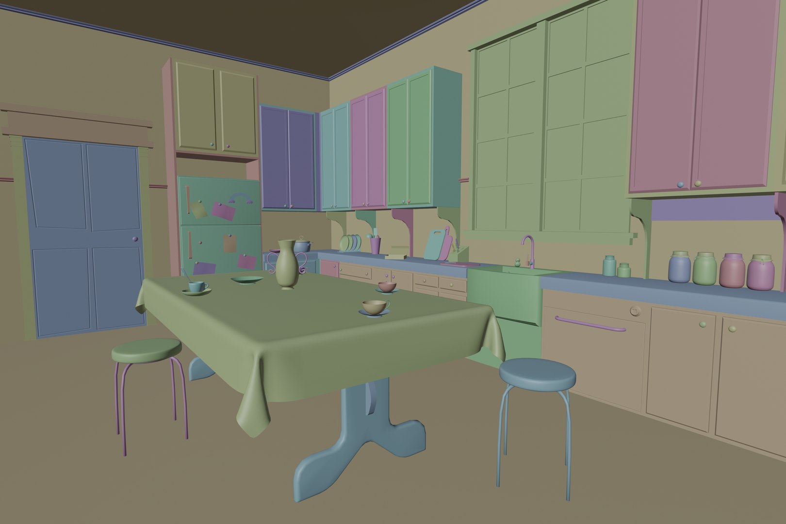 3D Model Cartoon Kitchen Room - TurboSquid 2052336