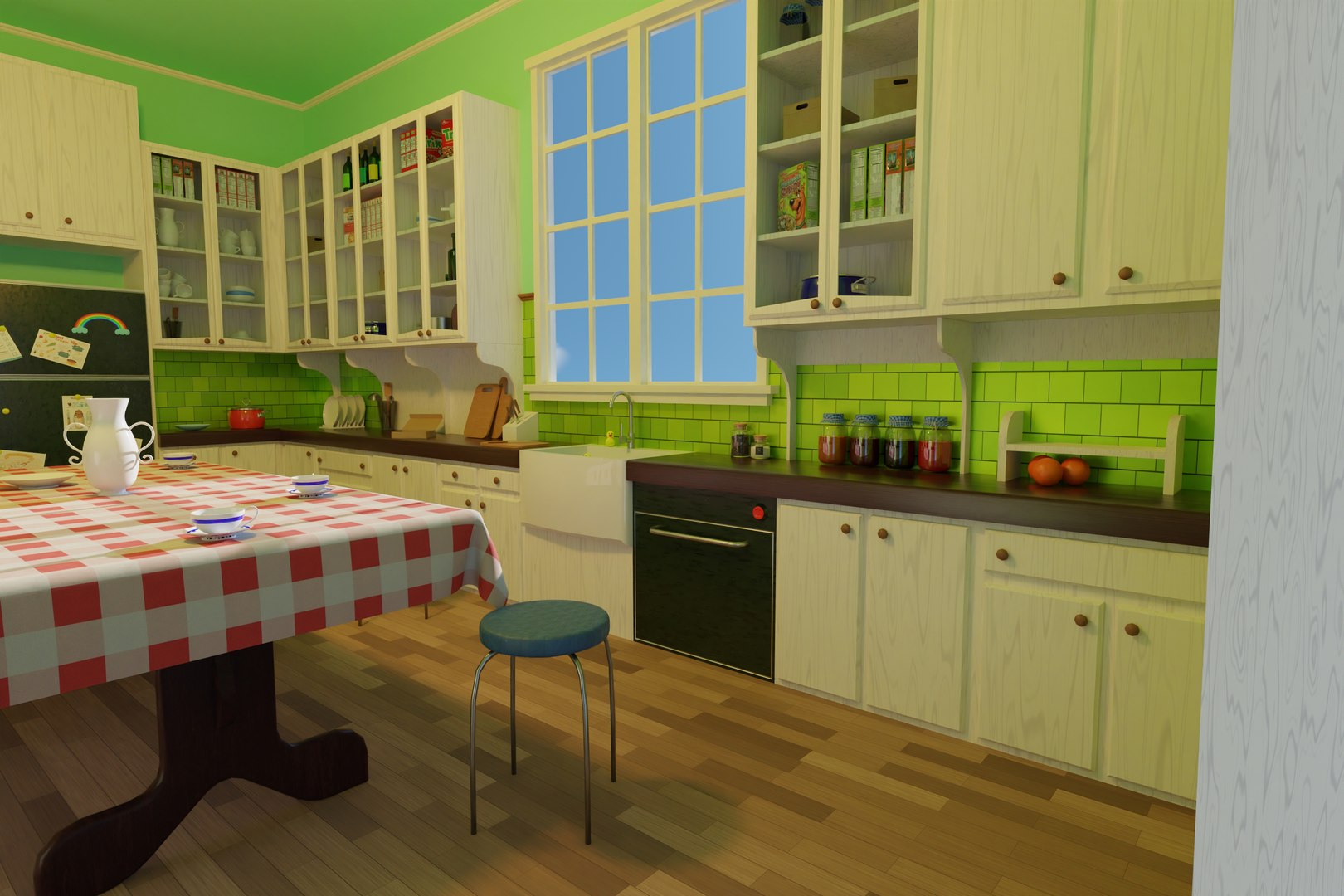 3D Model Cartoon Kitchen Room - TurboSquid 2052336