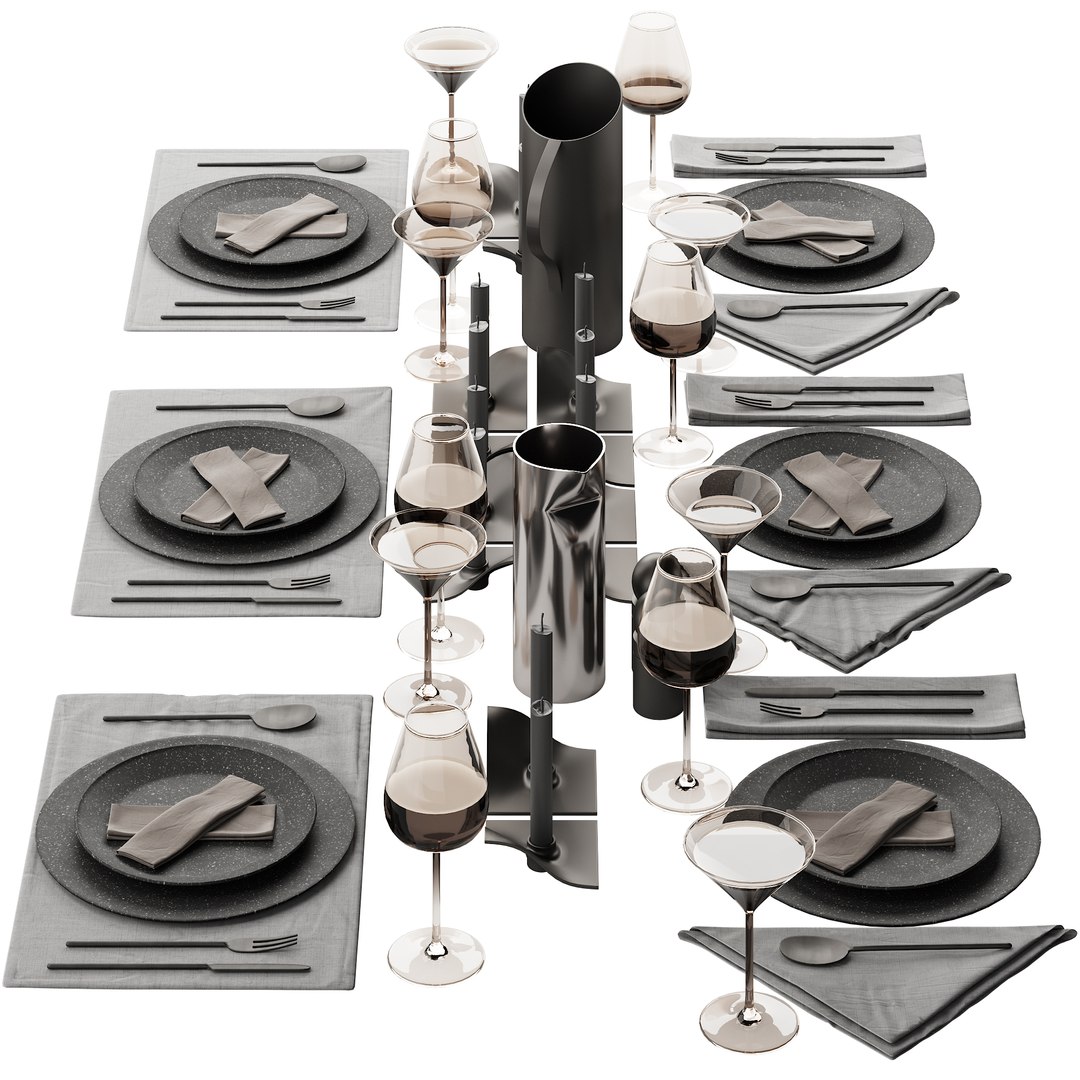 063 Tableware Decor Set 01 Dark Matte 3D Model - TurboSquid 1789220