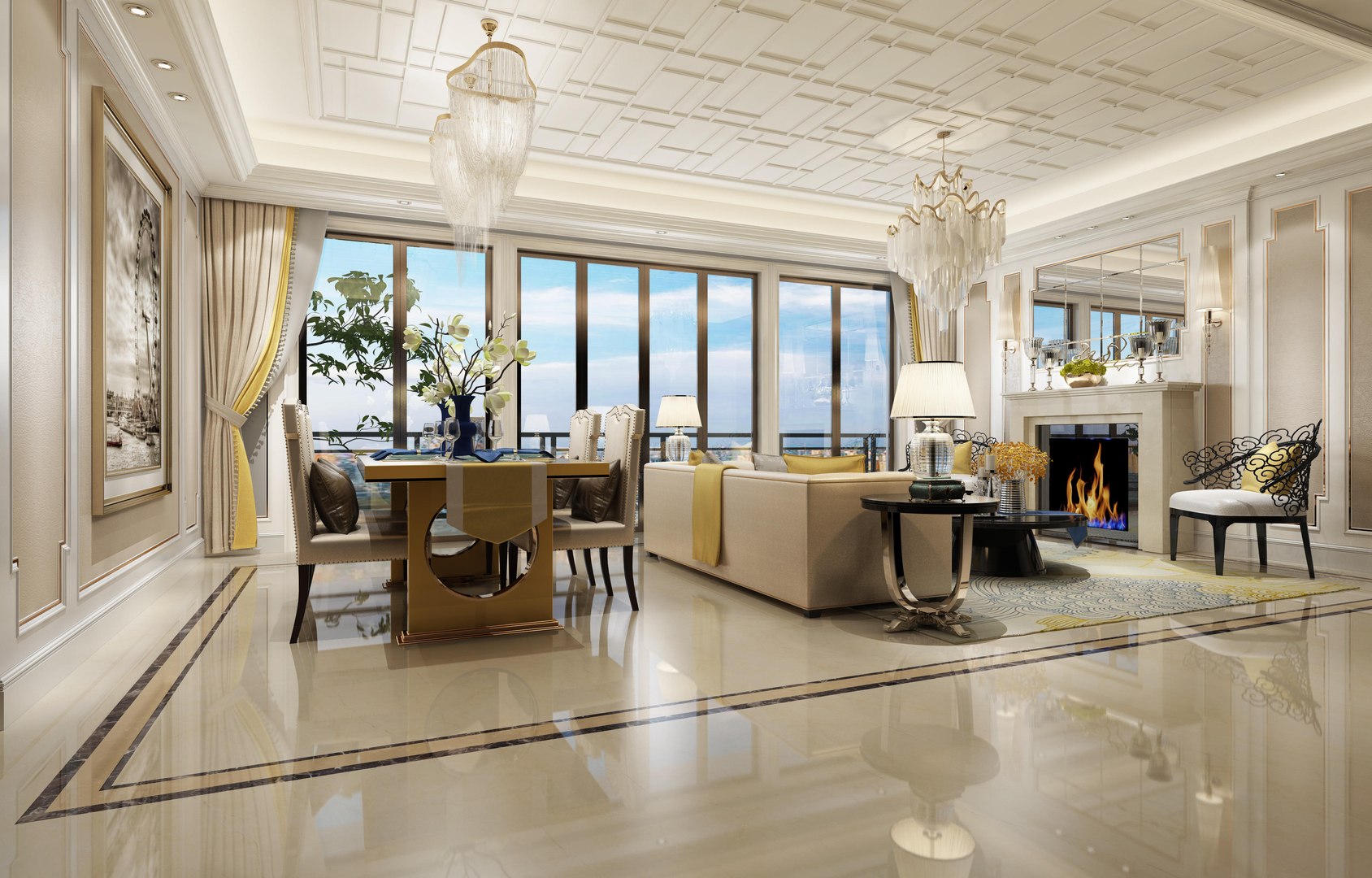 3D Neoclassical Living Room - Dining Room - TurboSquid 2024029