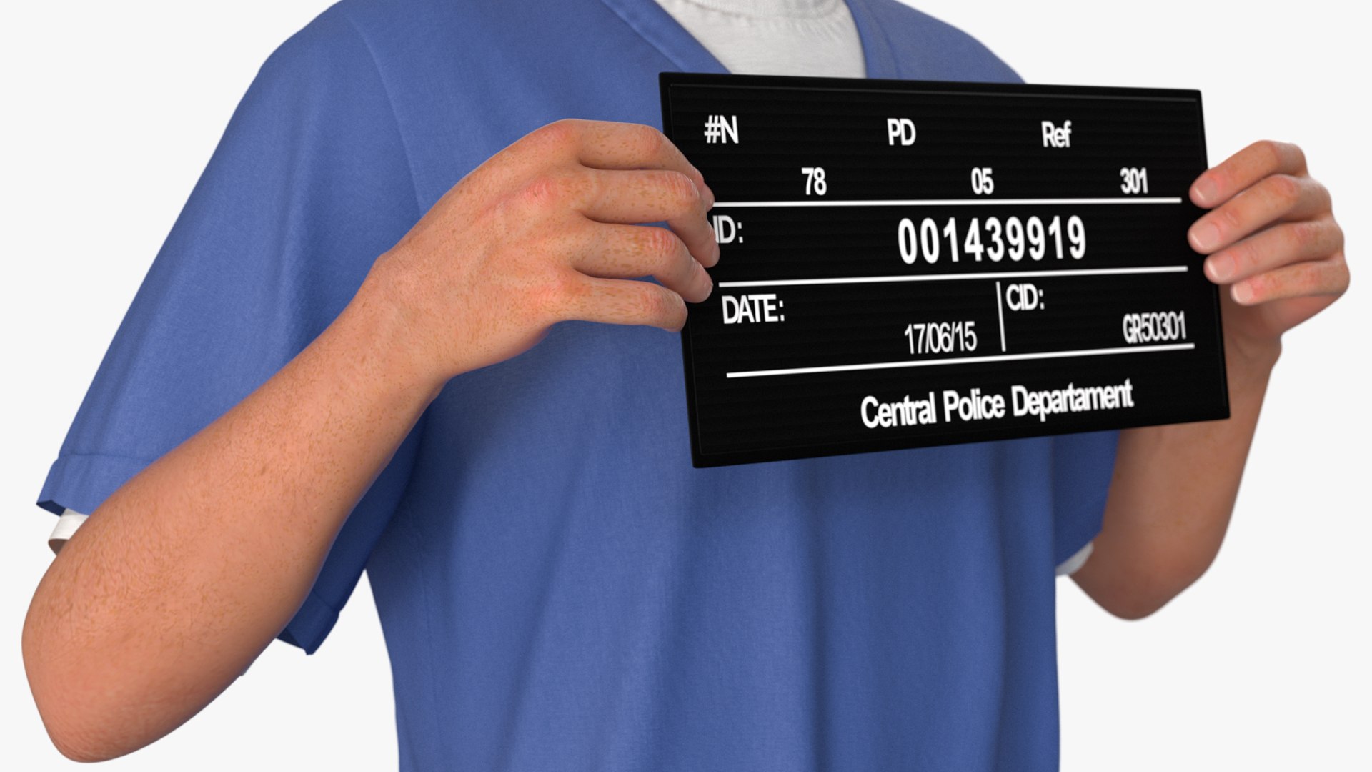 Prisoner In Blue Uniform With Mugshot Sign 3D - TurboSquid 2385078