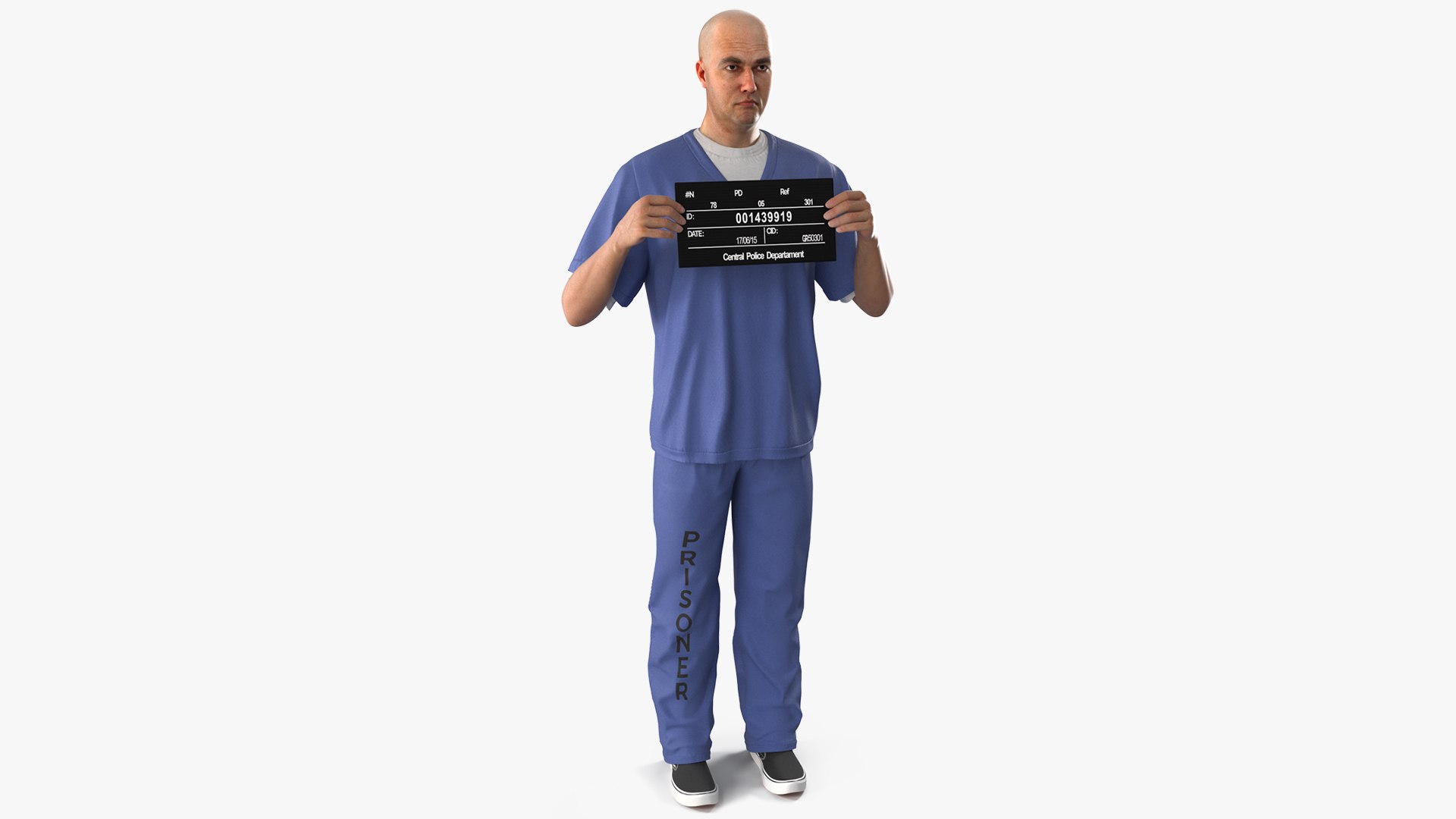 Prisoner In Blue Uniform With Mugshot Sign 3D - TurboSquid 2385078