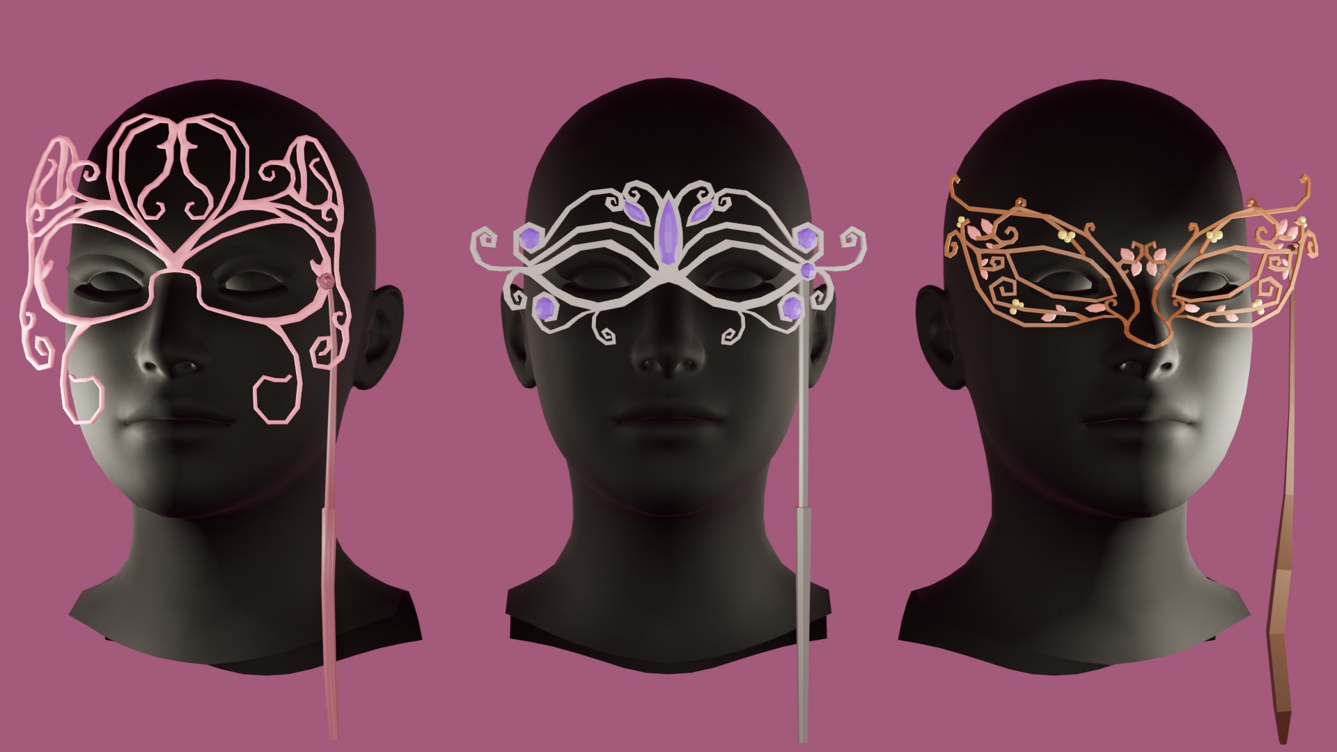 3D Masquerade Masks - Pack Of Three - TurboSquid 2237256