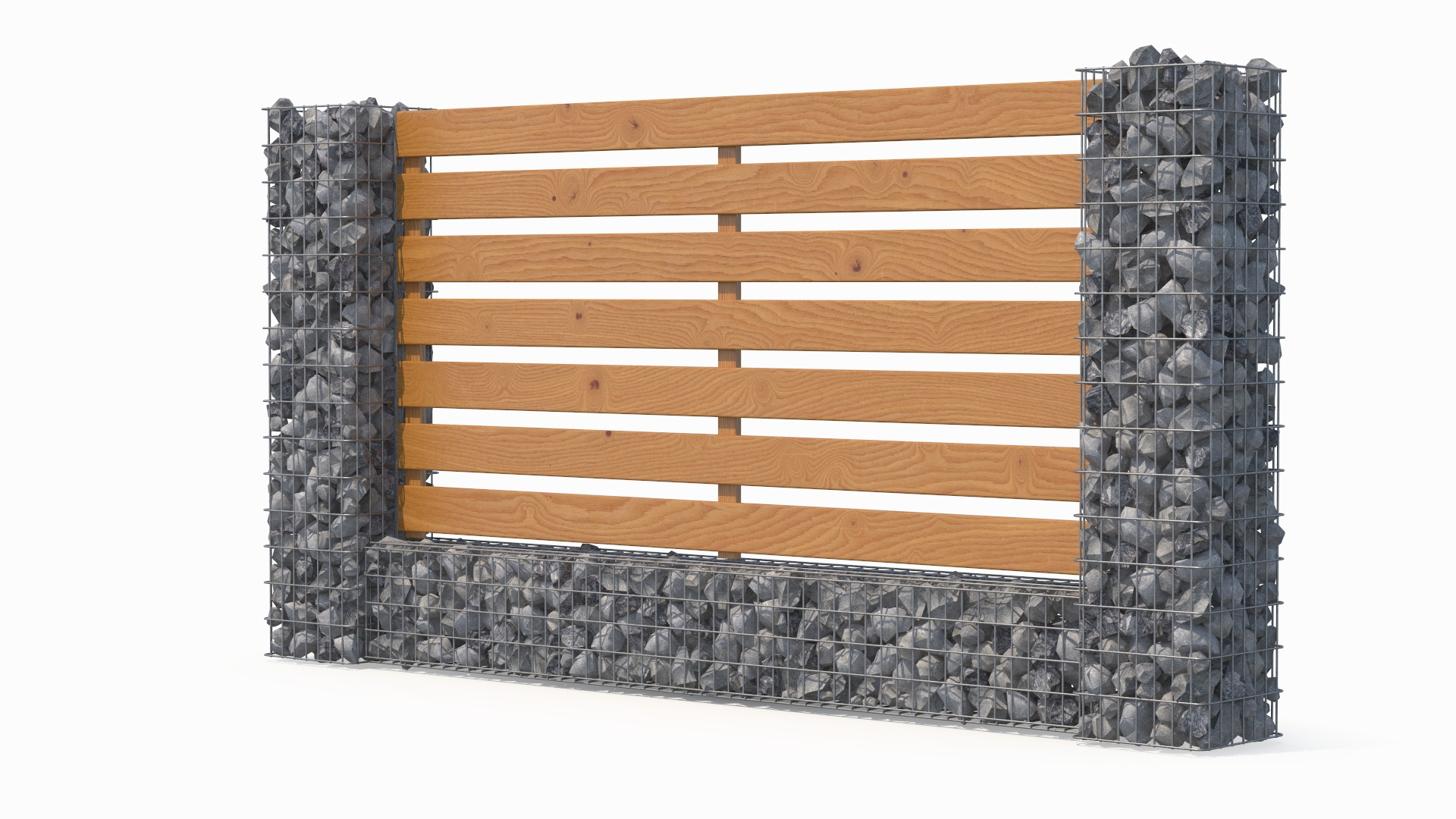Gabion And Wood Fence Section Model - TurboSquid 2339683