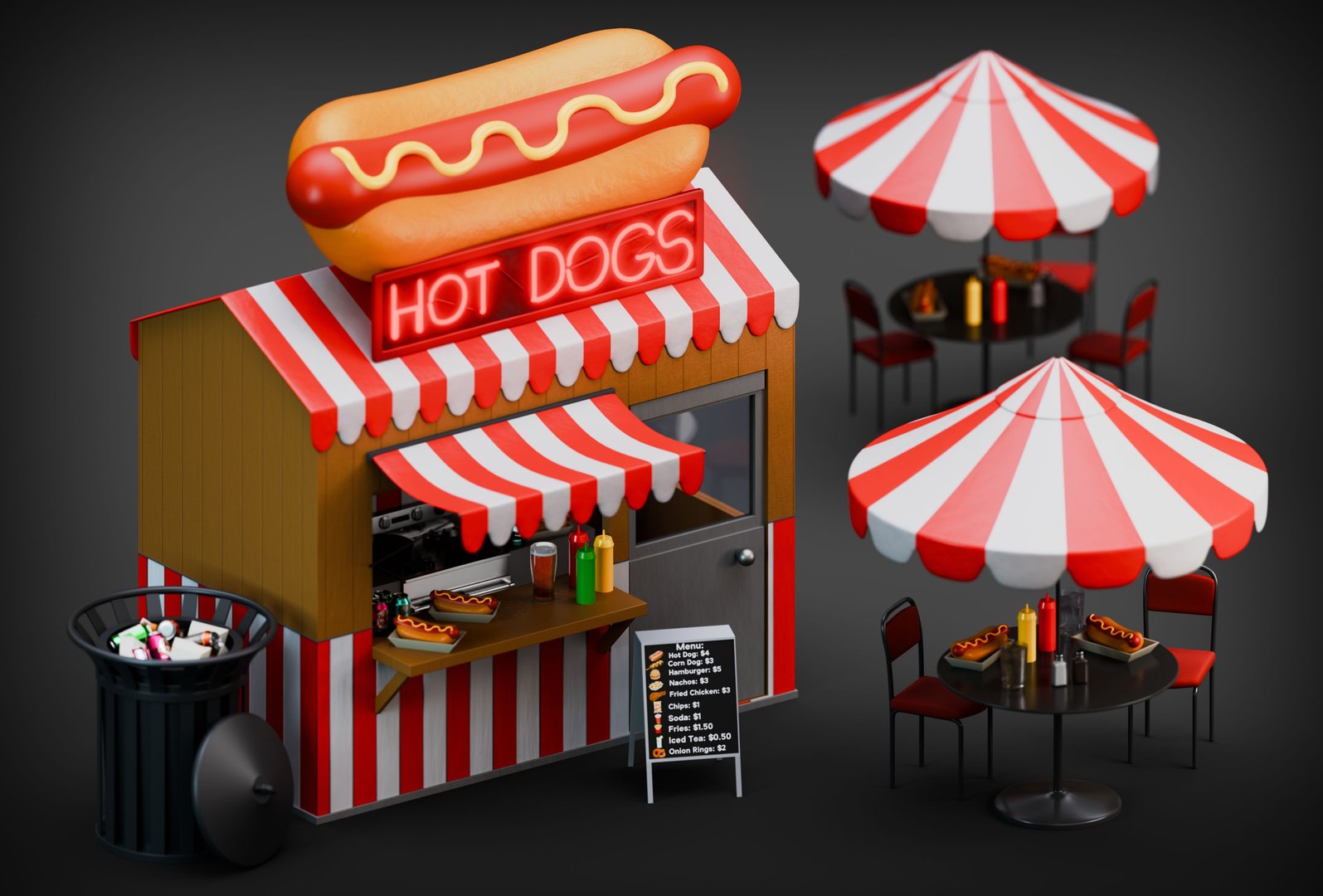 3D Hot Dog Stand - TurboSquid 2349975