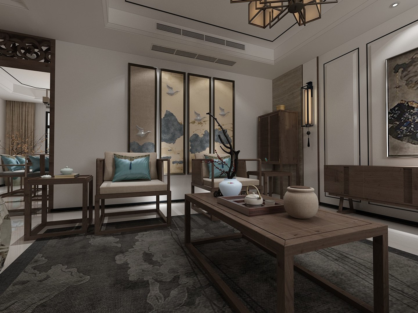 3D model Chinese Living and Dining Room Interior 11 - TurboSquid 1785242