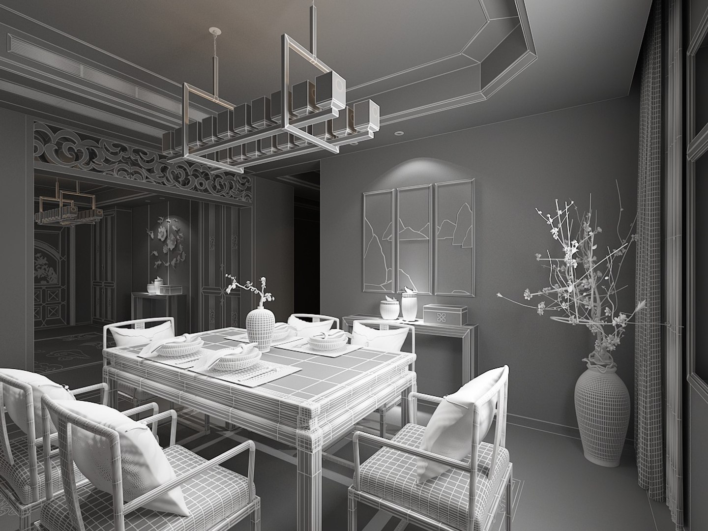 3D model Chinese Living and Dining Room Interior 11 - TurboSquid 1785242