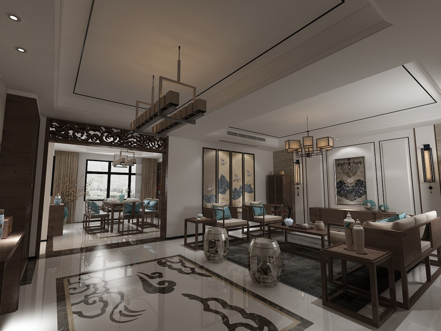 3D model Chinese Living and Dining Room Interior 11 - TurboSquid 1785242