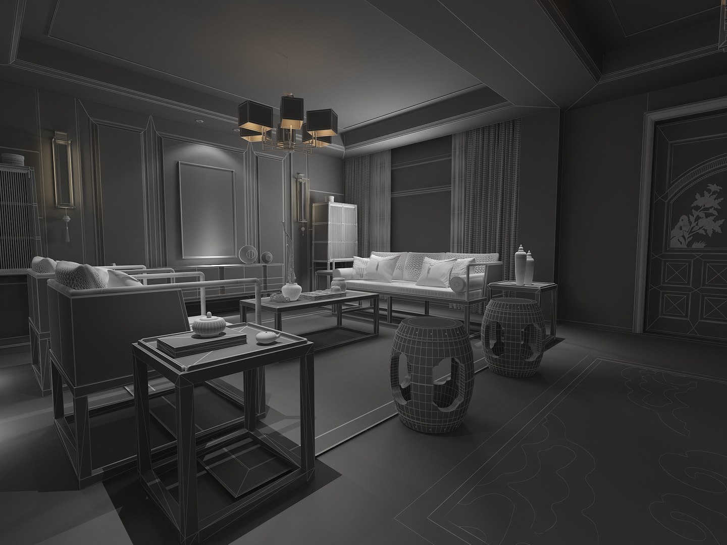 3D model Chinese Living and Dining Room Interior 11 - TurboSquid 1785242