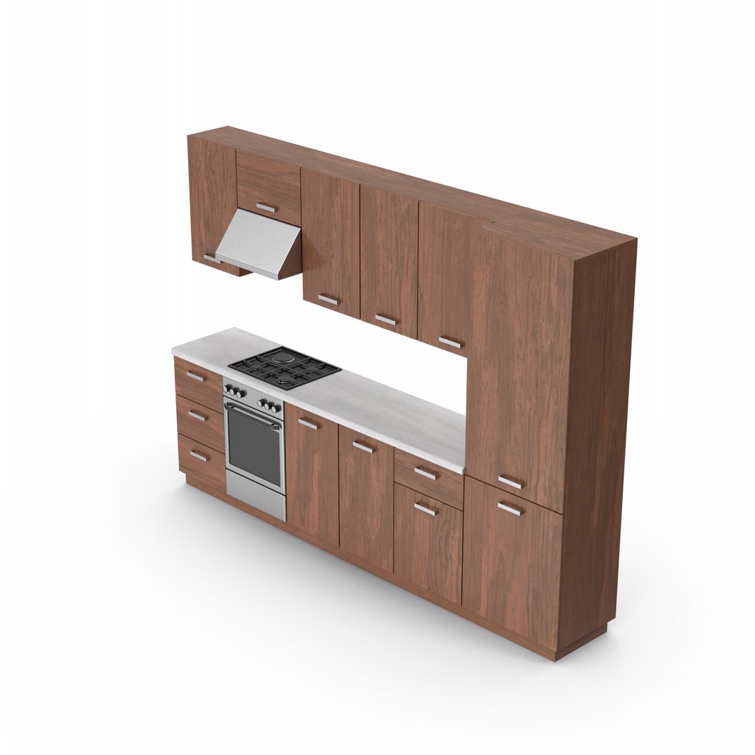 3D Kitchen Cabinets Dark Wood Model - TurboSquid 1841546