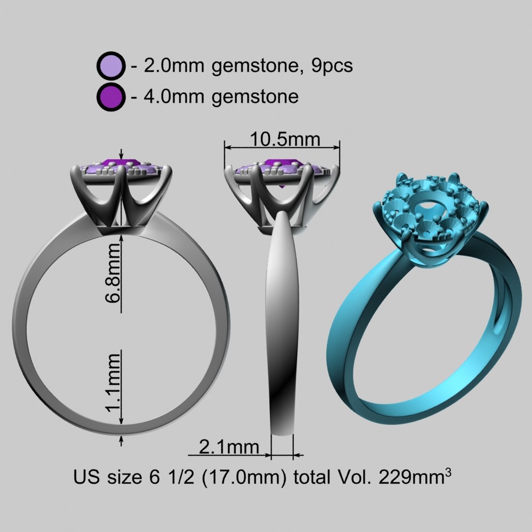 10mm Crown Illusion Set Gold Ring 3D model - TurboSquid 1892079