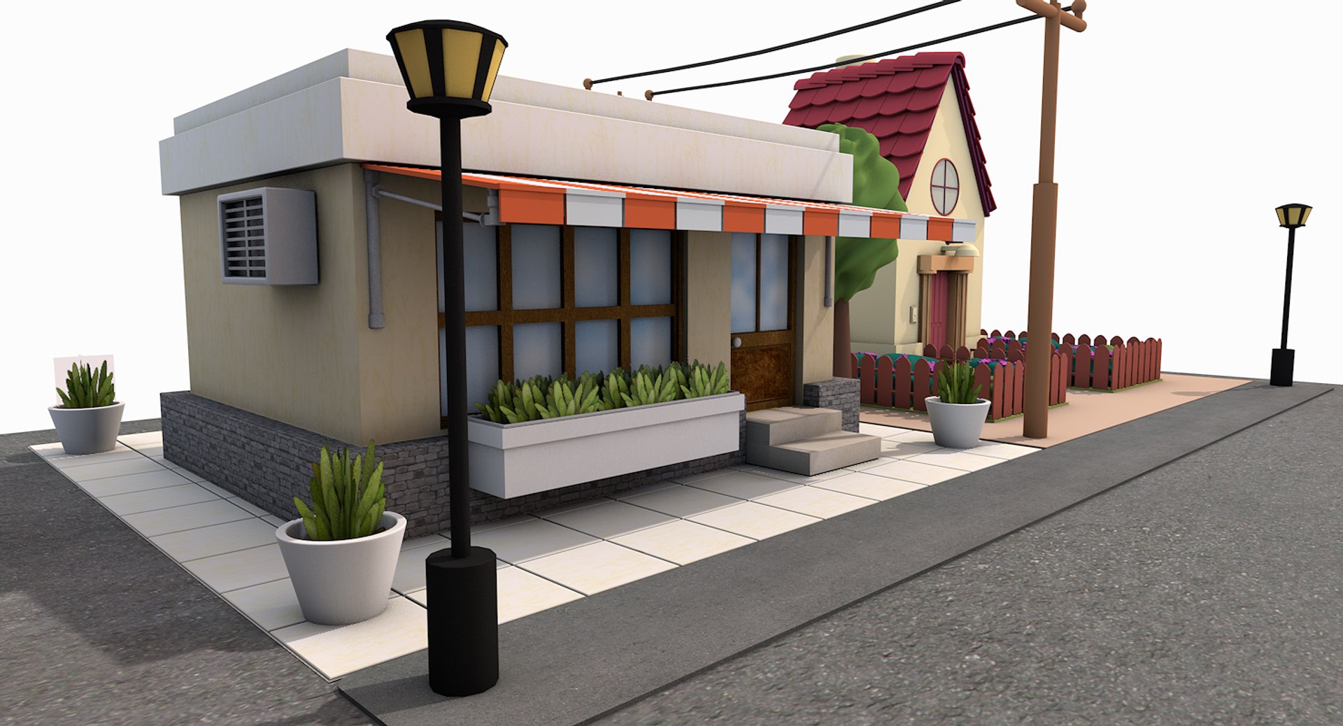 cartoon street environment 3d model