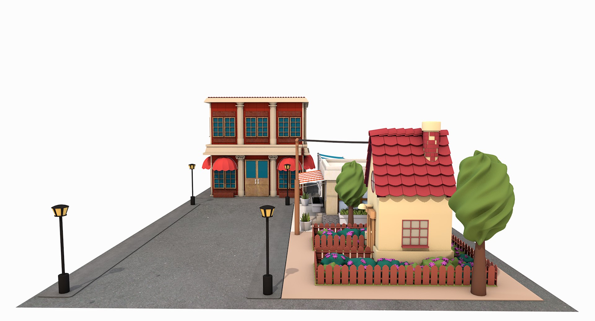 cartoon street environment 3d model
