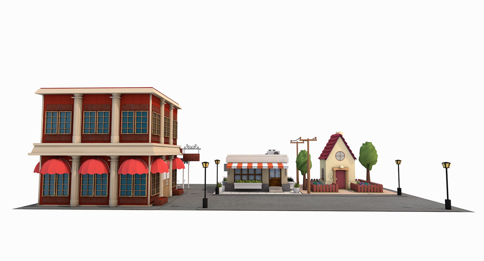 cartoon street environment 3d model