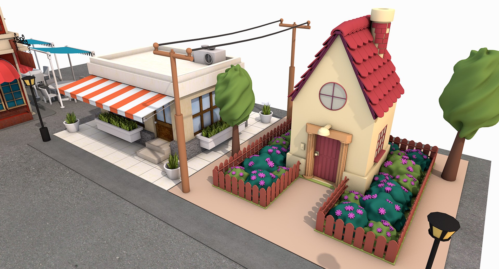cartoon street environment 3d model