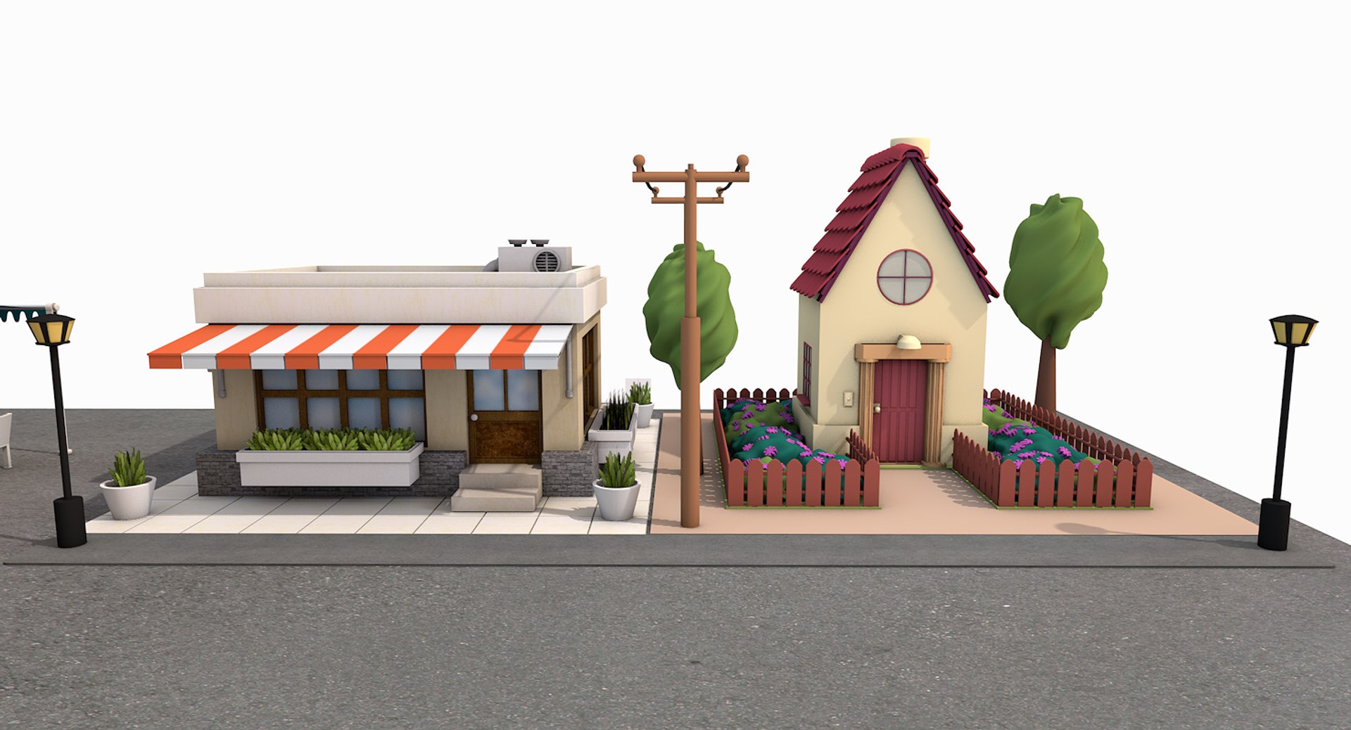cartoon street environment 3d model