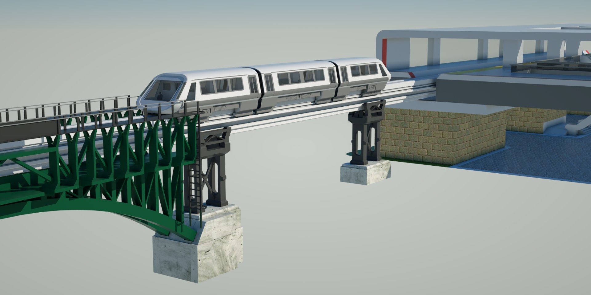 monorail 2 set rail bridge 3d model