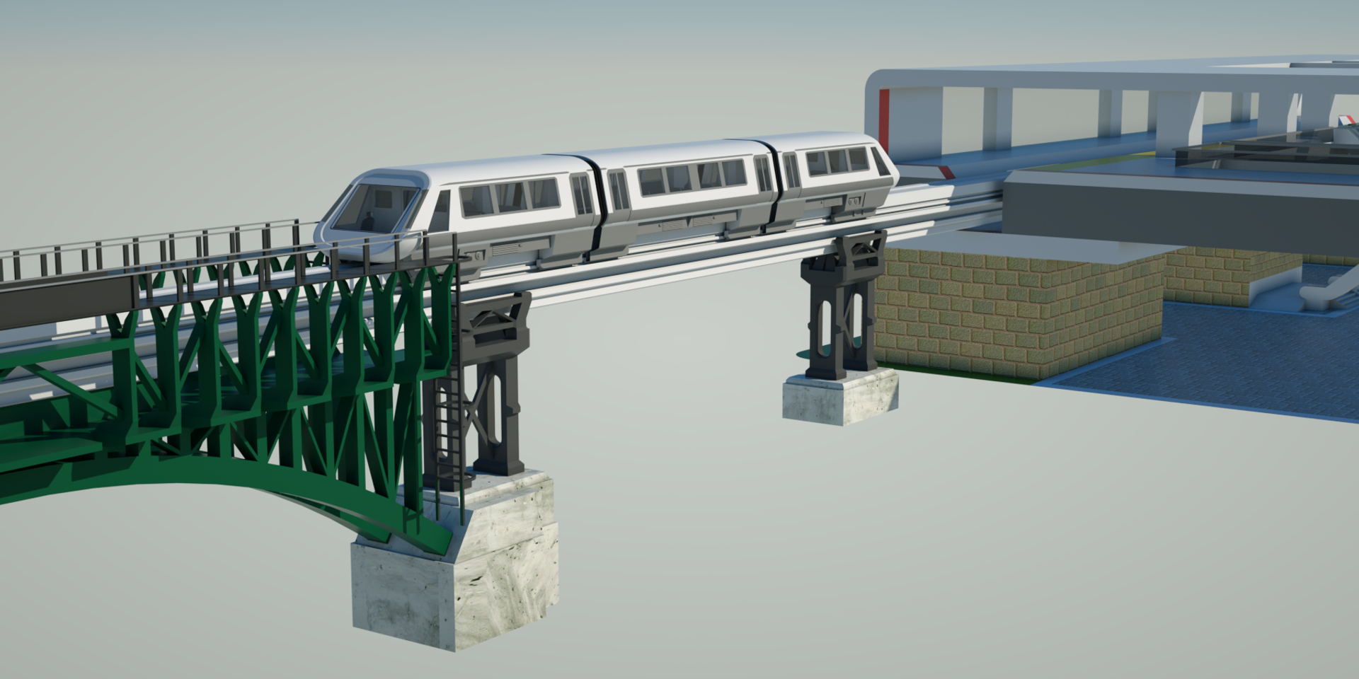 monorail 2 set rail bridge 3d model