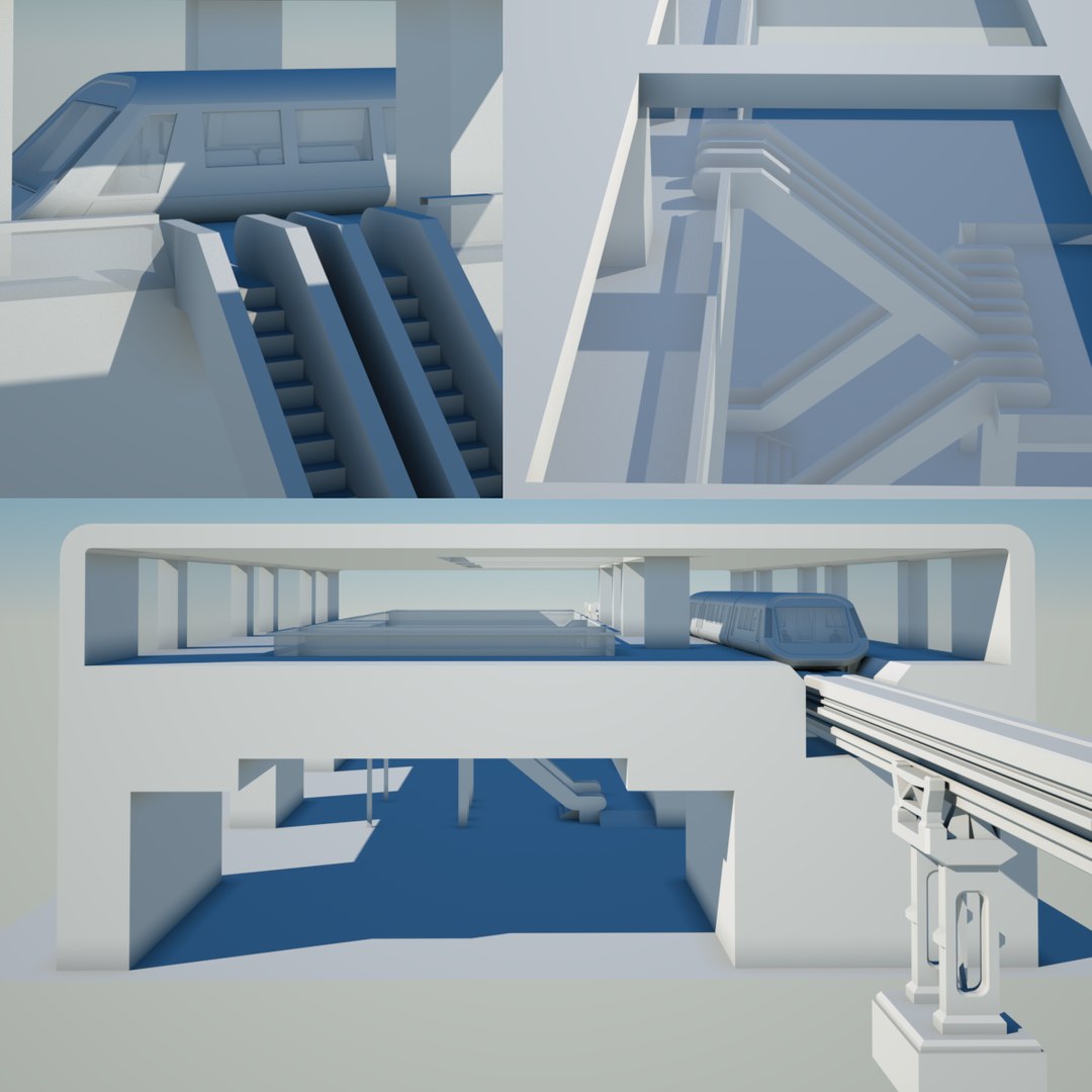 monorail 2 set rail bridge 3d model