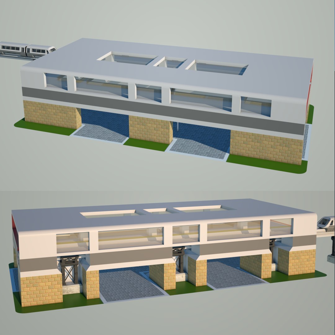 monorail 2 set rail bridge 3d model