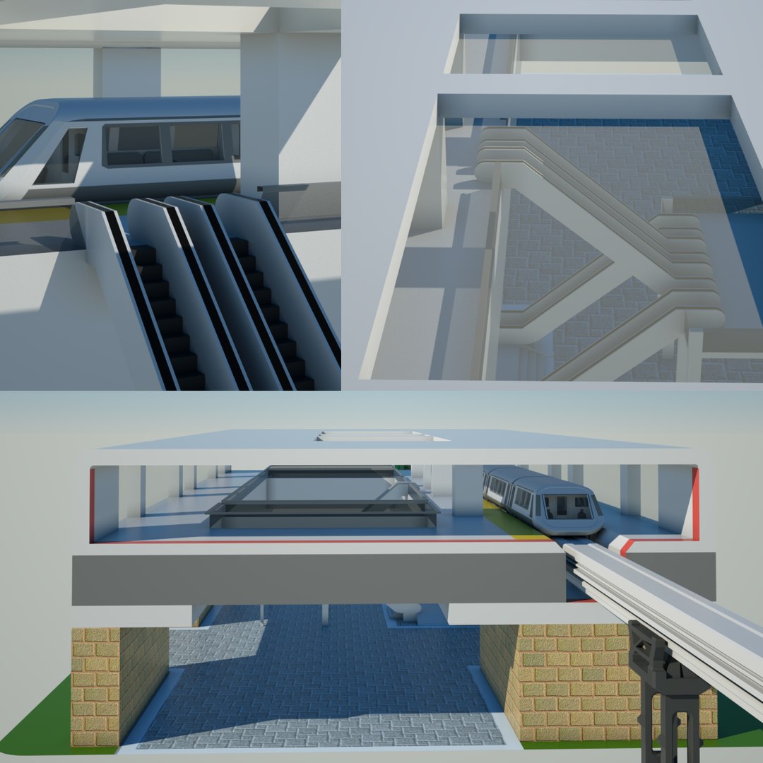 monorail 2 set rail bridge 3d model