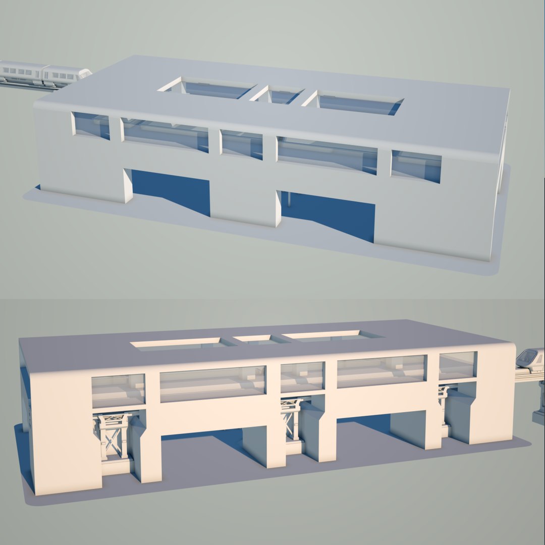 monorail 2 set rail bridge 3d model