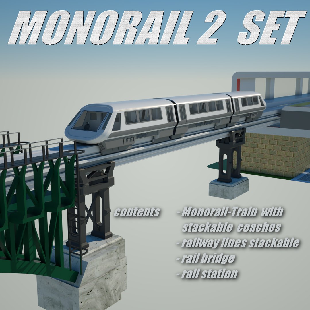 monorail 2 set rail bridge 3d model