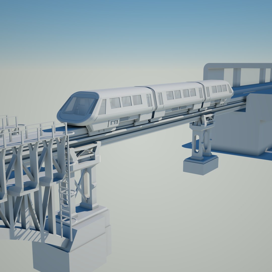 monorail 2 set rail bridge 3d model