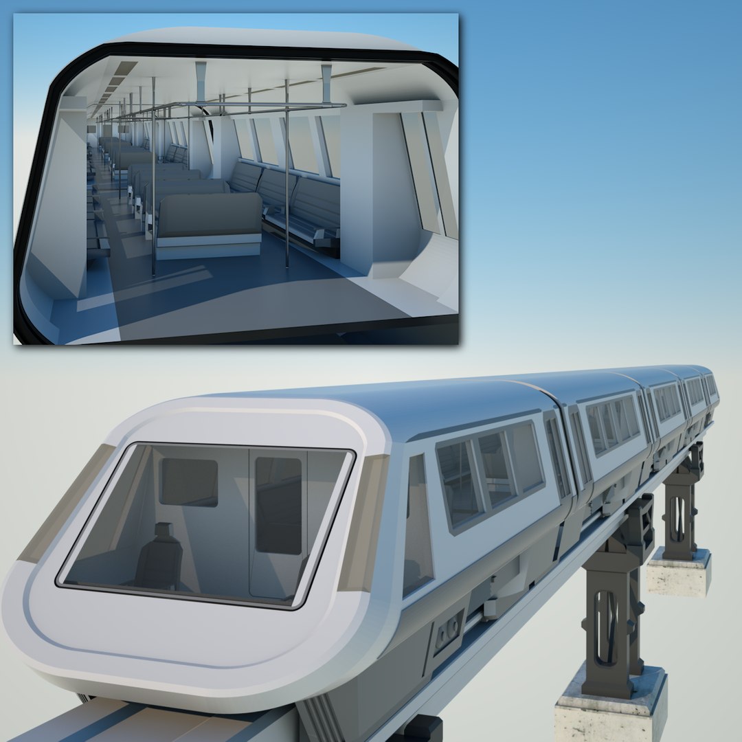 monorail 2 set rail bridge 3d model