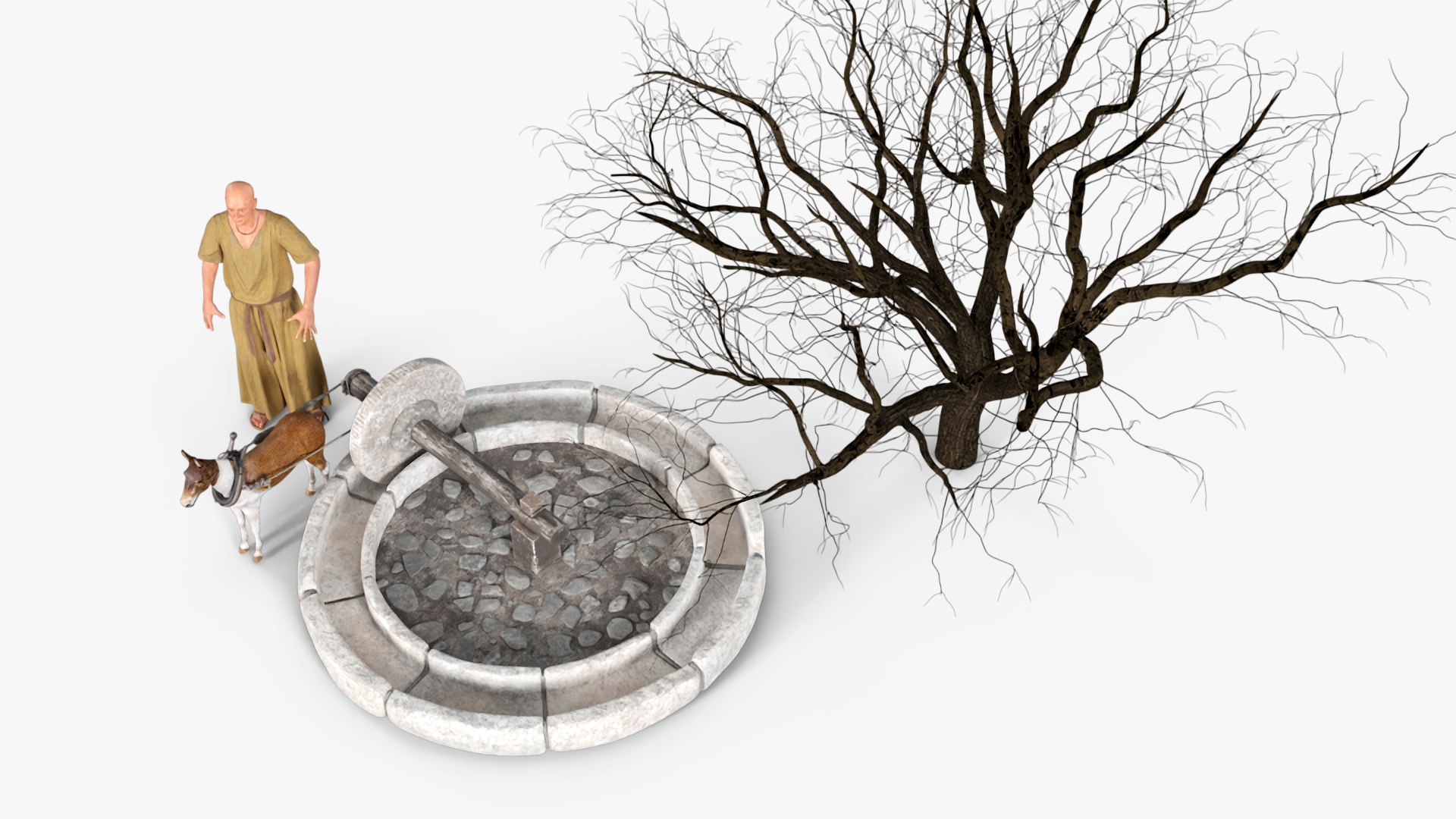 3D Village Priest Mule Powered Mill Stone Model - TurboSquid 2325214